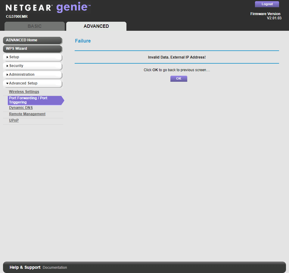 Invalid Data. External IP Address! | NETGEAR Communities