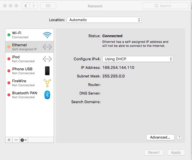 New CM1200 - self-assigned IP address via Ethernet Connected Laptop ...