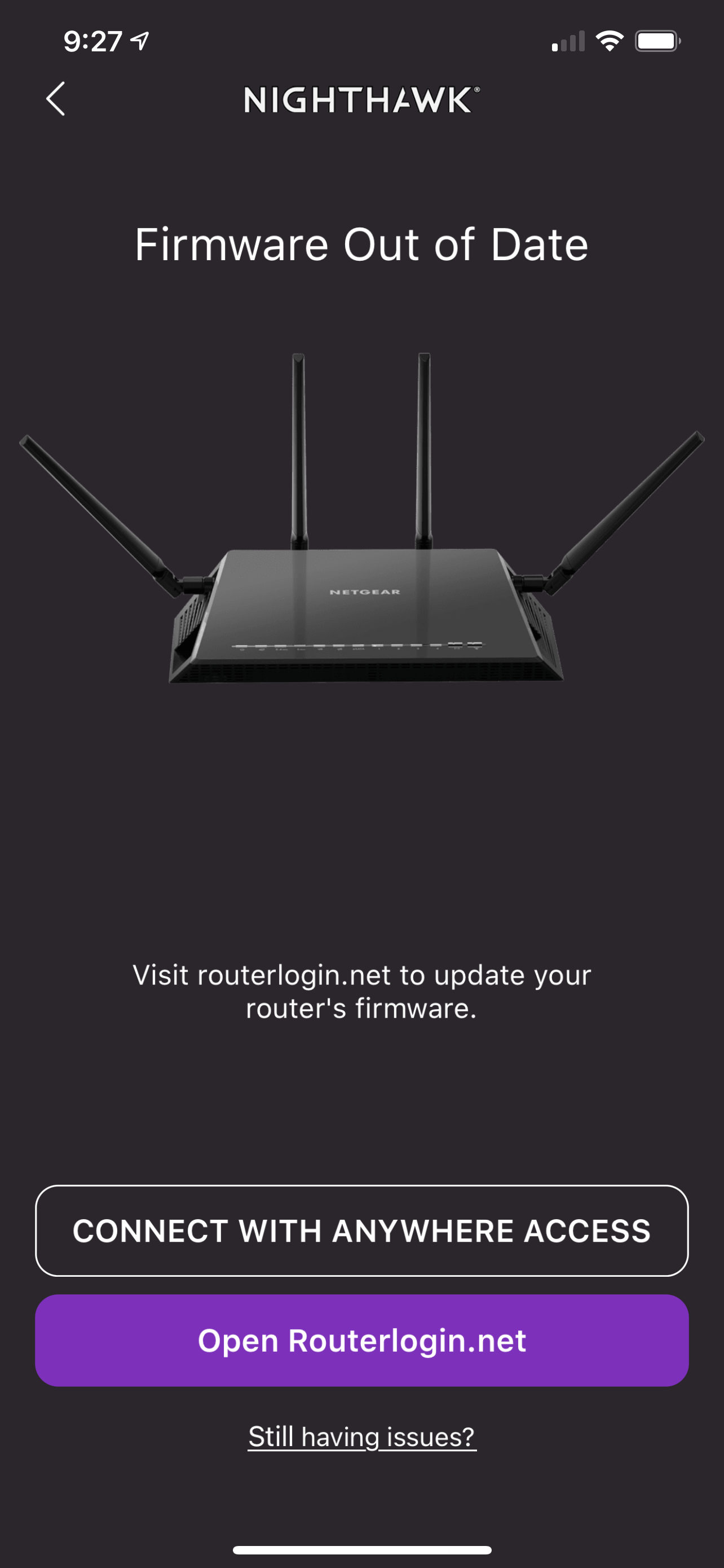 C7000v2 connection to knighthawk app firmware error | NETGEAR Communities