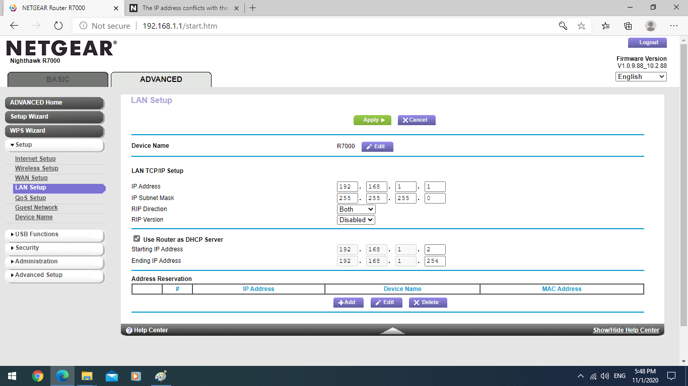 The IP address conflicts with the WAN IP subnet. Please enter a ...