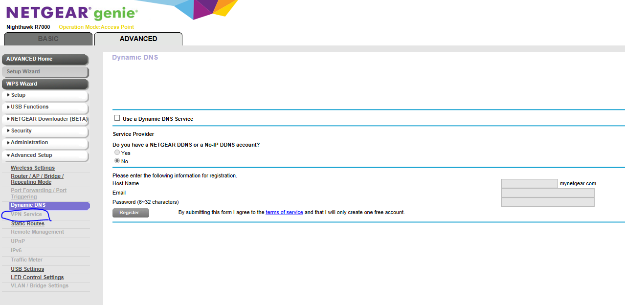 NetGear Nighthawk R7000 VPN Service grayed out | NETGEAR Communities