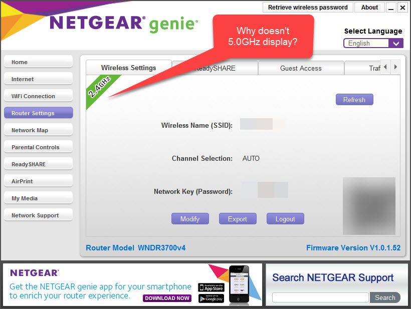 Genie Display of 5.0GHz Missing is Wireless Router Settings ...