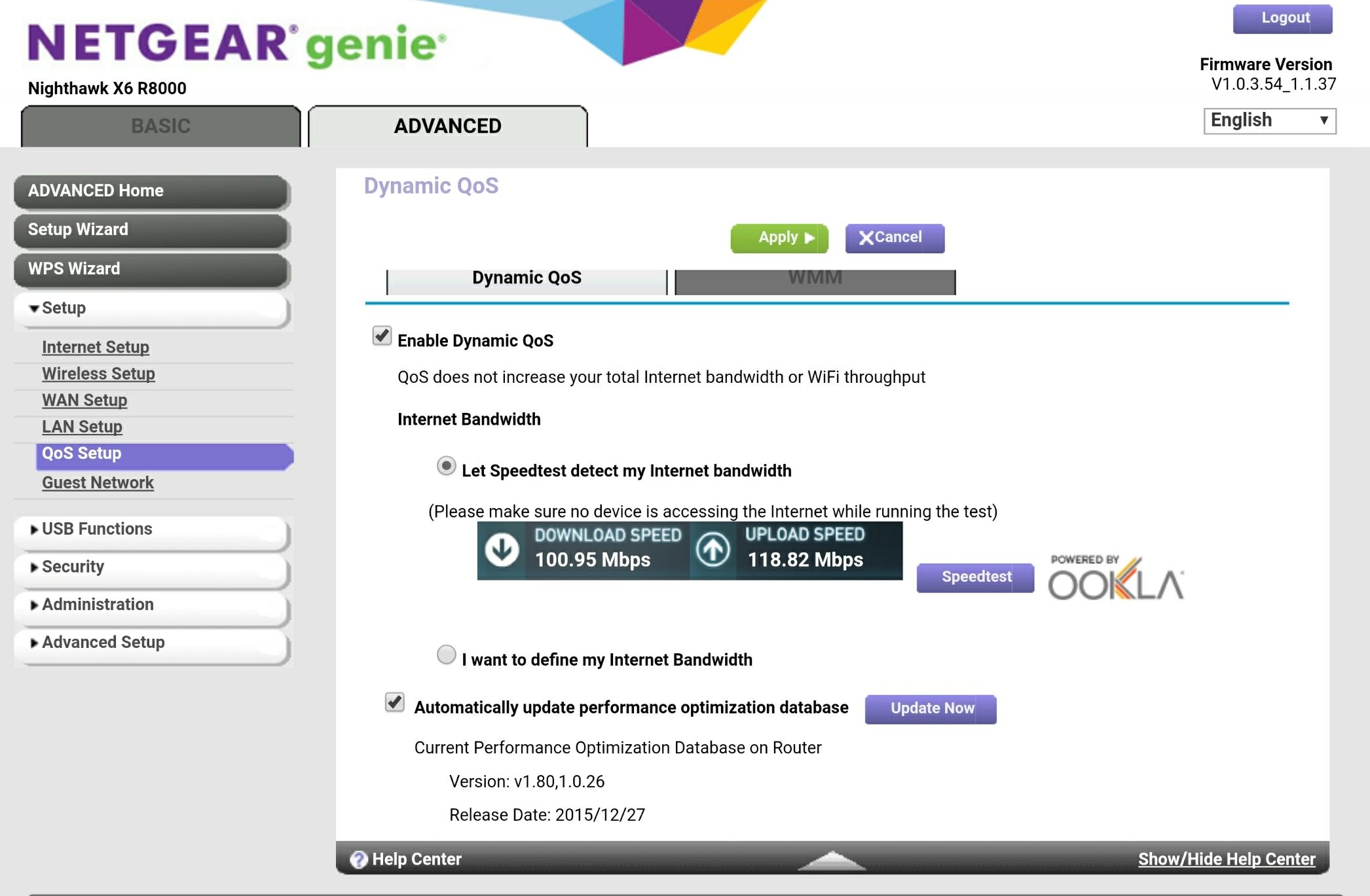 R8000 QOS Performance Optimization Database Not Updating | NETGEAR ...