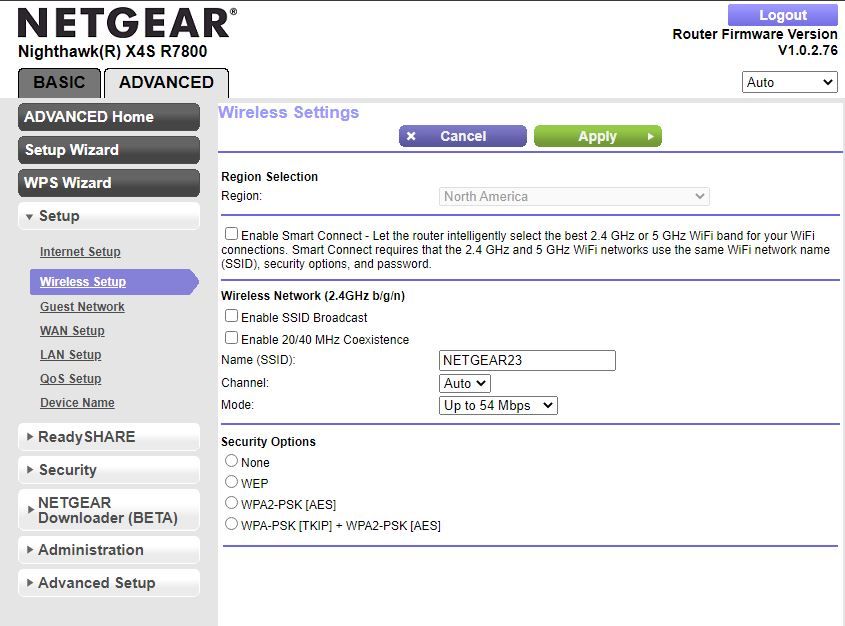 R7800 Cannot Configure Wireless Settings Netgear Communities