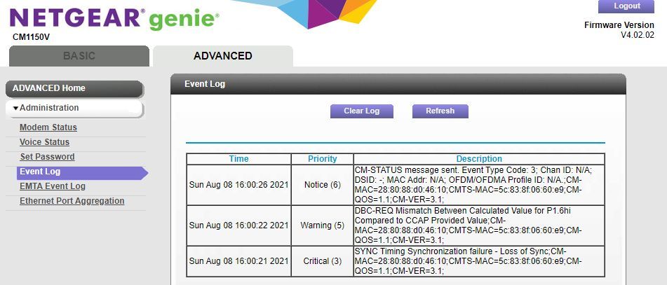 CM1150V Critical(3), Warning (5) and Notice(6) ongoing random service ...