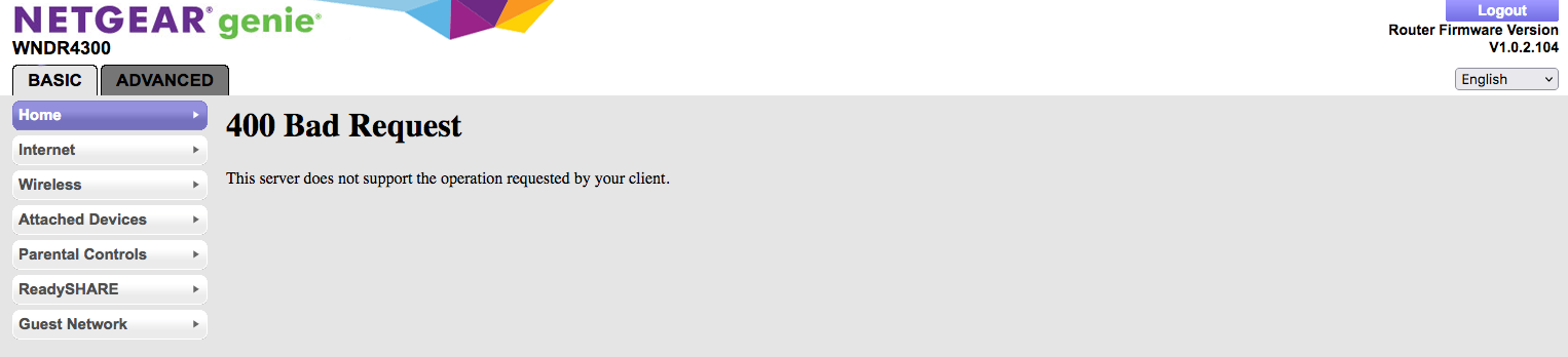 WNDR4300 - 400 Bad Request This server does not support the operation ...