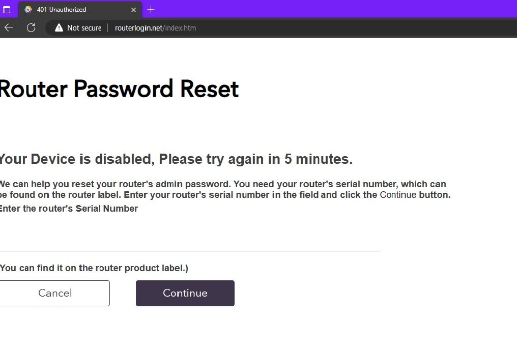 Router Password Reset>Your Device is disabled, Please try again in 5 ...