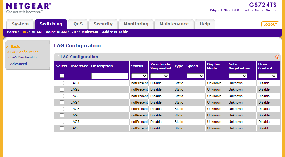 Cant Enable Link Aggregation On Netgear Gs724ts Switch Netgear Communities